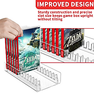 CaSZLUTION Acrylic Game Storage Organizer Stand Compatible with Nintendo Switch Game Card Case, Upgraded Switch Game Display Holder Fits up to 12 Games Box - Clear