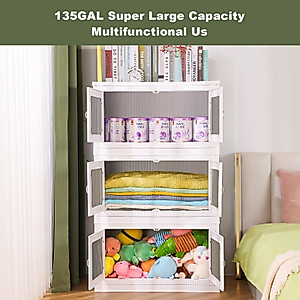 MOPUP 555 Quart Collapsible Storage Bins,3 Packs Plastic White Closet Organizers Storage with Lids,Dual Open Stackable Bins with Wheels for Home and Office