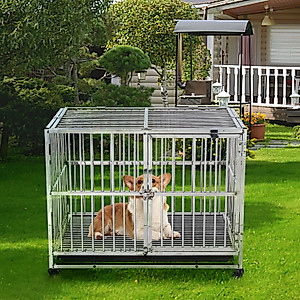 38" Heavy Duty Indestructible Dog Crate Steel Escape Proof Dog Cage Kennel for Small Medium Large Dogs Indoor Double Door High Anxiety Dog Crate with Wheels, Lock& Removable Tray, Silver (38 Inch)