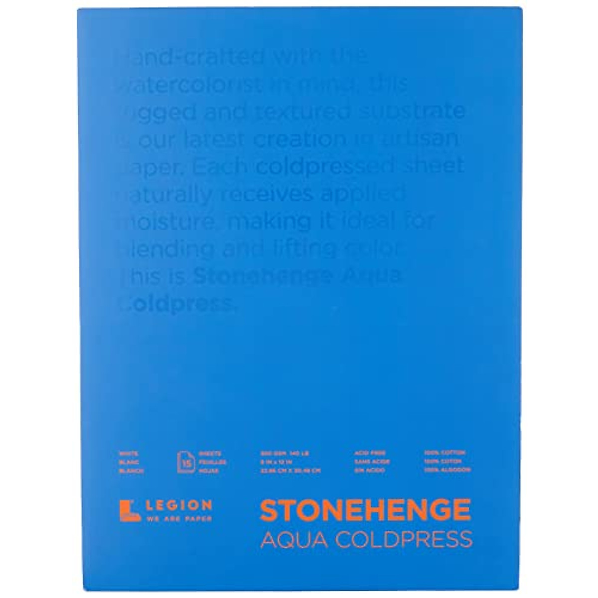 Legion Stonehenge Aqua Watercolor Block , 140 Cold Press, 9 X 12 inches, 15 Sheets, White