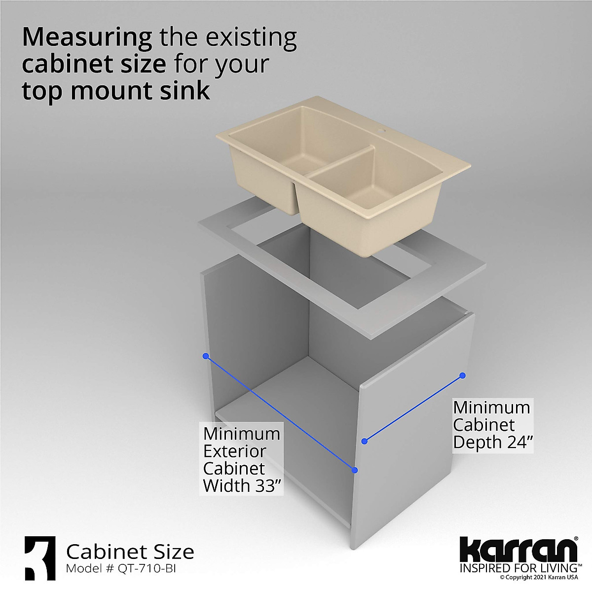 Karran QT-710 Drop-in Quartz Composite 33 in. 1-Hole 50/50 Double Bowl Kitchen Sink in Bisque
