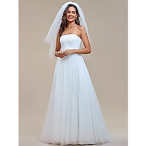 Ever-Pretty Women's Strapless A-line Empire Waist Tulle Elegant Simple Wedding Dress White US04