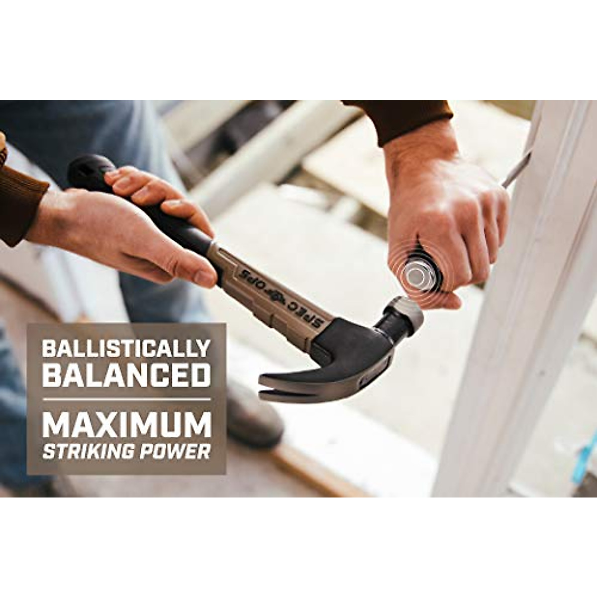 Spec Ops Tools Fiberglass Hammer, 20 oz, Curved Claw, Shock-Absorbing Grip, 3% Donated to Veterans