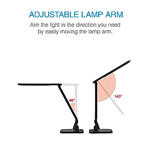 Tenergy 7W Dimmable LED Desk Lamp, 530 Lumens with 5 Dimming Levels, Touch Control with Auto Shut-Off Timer, Eye Protection Foldable Table Light for Home and Office