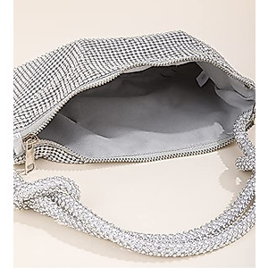 Rhinestone Purse Chic Sparkly Evening Handbags for Women Bling Hobo Bag Shiny Silver Purse for Wedding Party Club