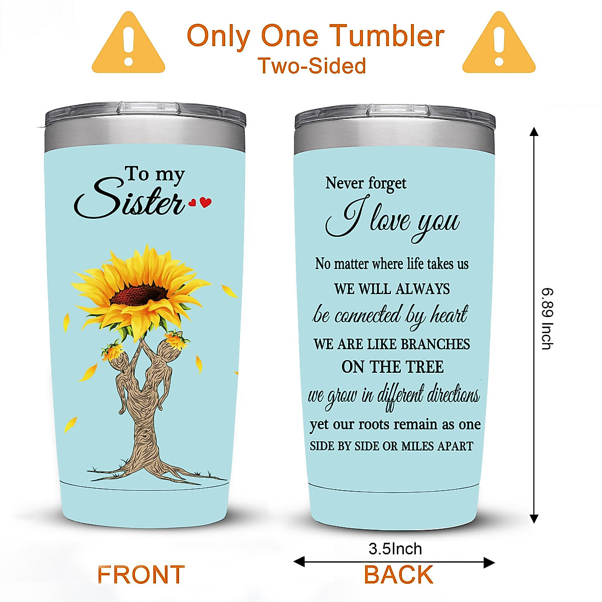 TkinTall Sister Birthday Gifts, Big Sister Gifts for Girls, Happy Birthday Gifts for Sister from Sister Tumbler 20oz, Sisters Birthday Graduation Gifts Ideas for Women, Best Sister Ever Gifts Cup