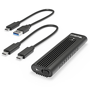 Plugable USB-C M.2 NVMe SSD Enclosure; Tool-Free & Driverless. USB 3 Type-C, including Thunderbolt and USB4, at 10Gbps. For M.2 NVMe SSDs 2230 to 2280 PCIe Gen 3 and 4. USB C and USB A cables included