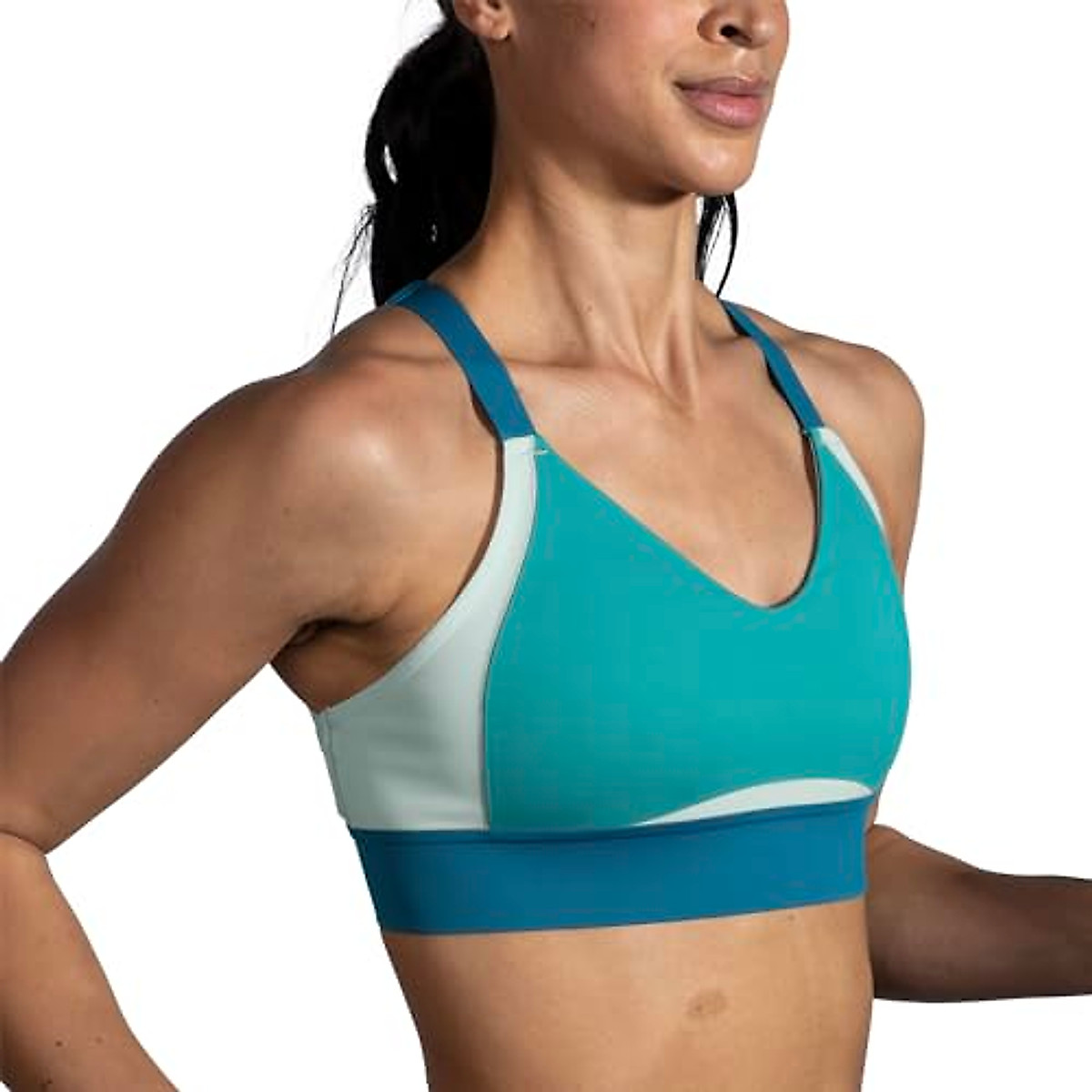 Brooks Women's Interlace Sports Bra for High Impact Running, Workouts & Sports with Maximum Support - Nile Green/Lagoon/Light Mint - 40 C/D