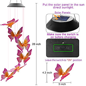 WeeksEight Purple Butterfly Solar Wind Chimes Colors Changing Lights, Best Gifts for Mom Grandma Women Mothers, Decorations Windchimes Outdoor Garden Yard Decor