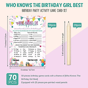 Who Knows The Birthday Girl Best, 50 Pieces Birthday Party Activity Game Card Set Girly Pink Sprinkles Themed Game Card with 20 Pieces Pre-Pointed Wood Pencils for Teen Girl Sleepover Slumber Party