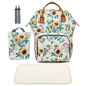 LIMHOO 4 in 1 Diaper Bag Backpack Set for Baby Girls Mom Large Capacity Waterproof Baby Care Bag Multi-Function Nappy Bag (Floral)