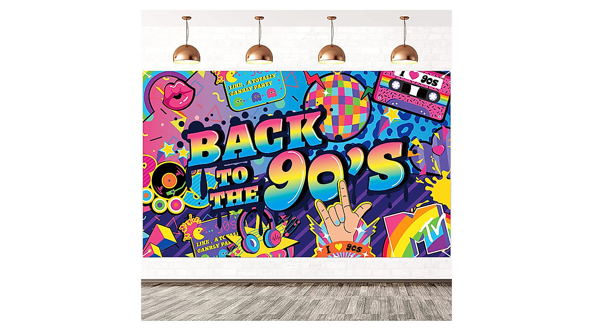 Retro 90s Banner for Parties | DPKOW 1990s Backdrop | Vibrant & Durable