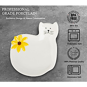Cat Spoon Rest With Sunflower Spoon Holder For Stove Top White Ceramic Spoon Rest For Stove Top