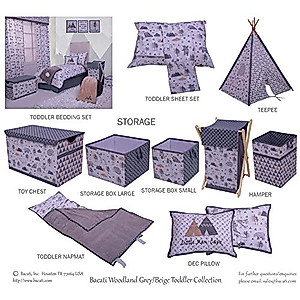 Bacati Woodlands Grey/Beige Neutral Cotton Hamper, Beige/Grey