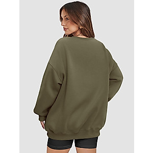 ATHMILE Oversized Sweatshirt for Women Crewneck Fleece Long Sleeve Pullover Hoodies Tops Fall Fashion Outfits 2025 Clothes-L Armygreen