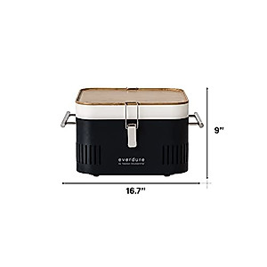 Everdure CUBE Portable Charcoal Grill, Tabletop BBQ, Perfect Tailgate, Beach, Patio, or Camping Grill, Lightweight & Compact Small Grill with Preparation Board & Food Storage Tray, Matte Black
