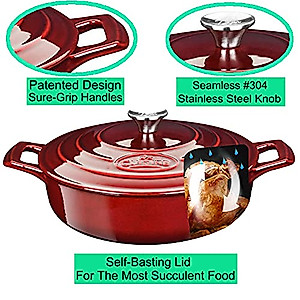La Cuisine 3110MB Enameled Cast Iron Covered Braiser, Saute Pan Casserole Pan, 3.75 Quart (QT) - Matte Black Enamel Interior, Cranberry Porcelain Enamel Coating Finish Exterior