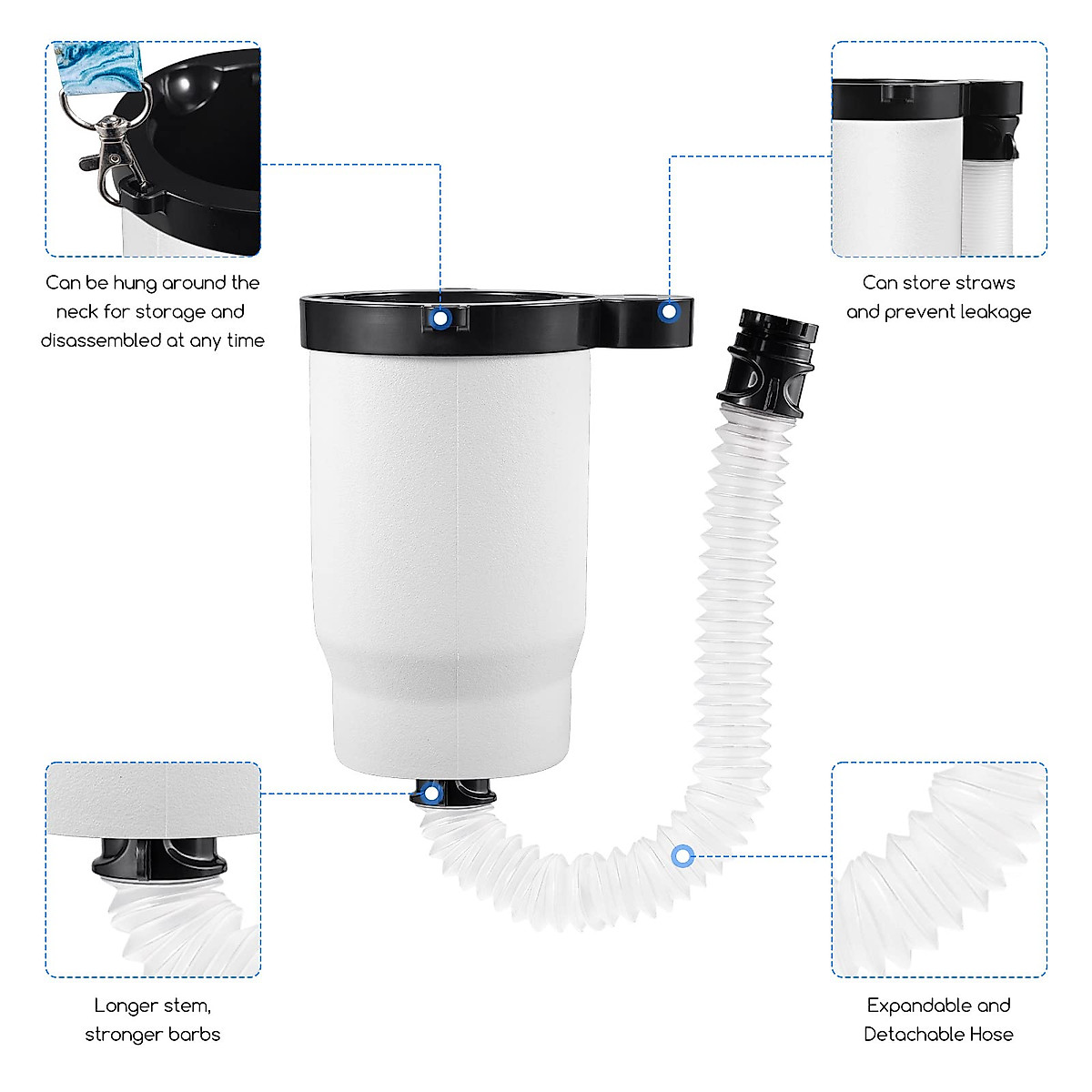 JLLOM Drink Funnel Portable Can or Bottle Cooler Cup with Detachable Expandable Hose, Portable Drink Bong Cooler Tool Outdoor for Party, White