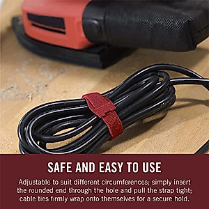 VELCRO Brand Fire Retardant Cable Ties | 50pk ONE-WRAP FR Cable Straps for Contractors, Installers or Home Use | 8 Inch PreCut Cable Management Ties | Cranberry