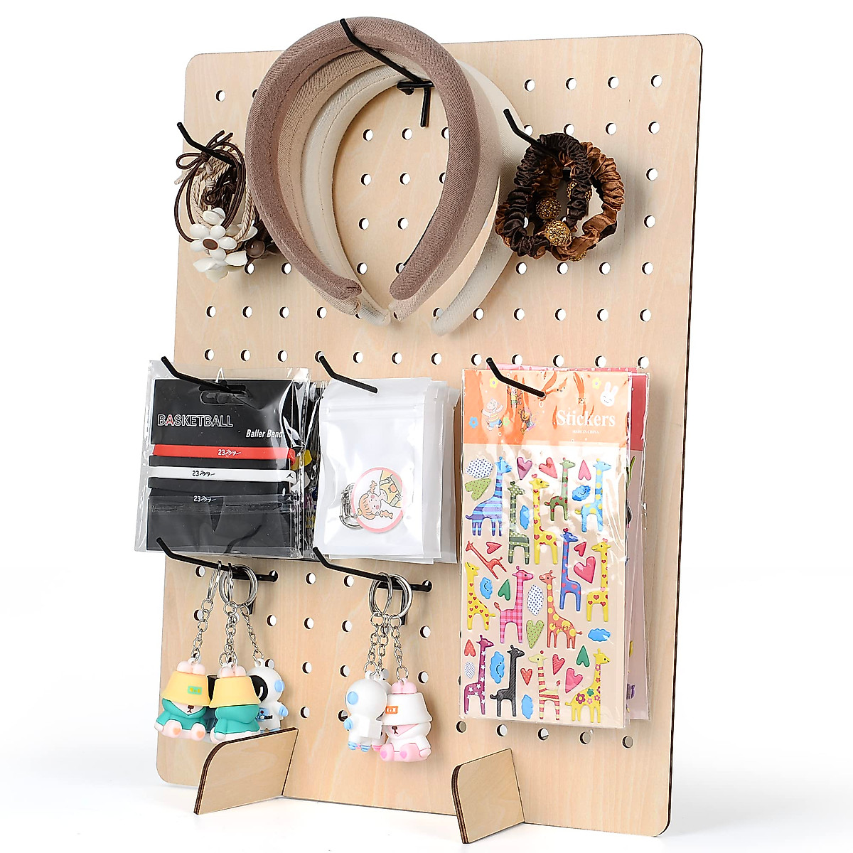 Wooden Pegboard Display Stand Retail Rack - Necklace Holder Earring Display Stands for Selling and Craft Shows - Jewelry, Pin, Stickers & Keychain Peg Board, 17" x 13"