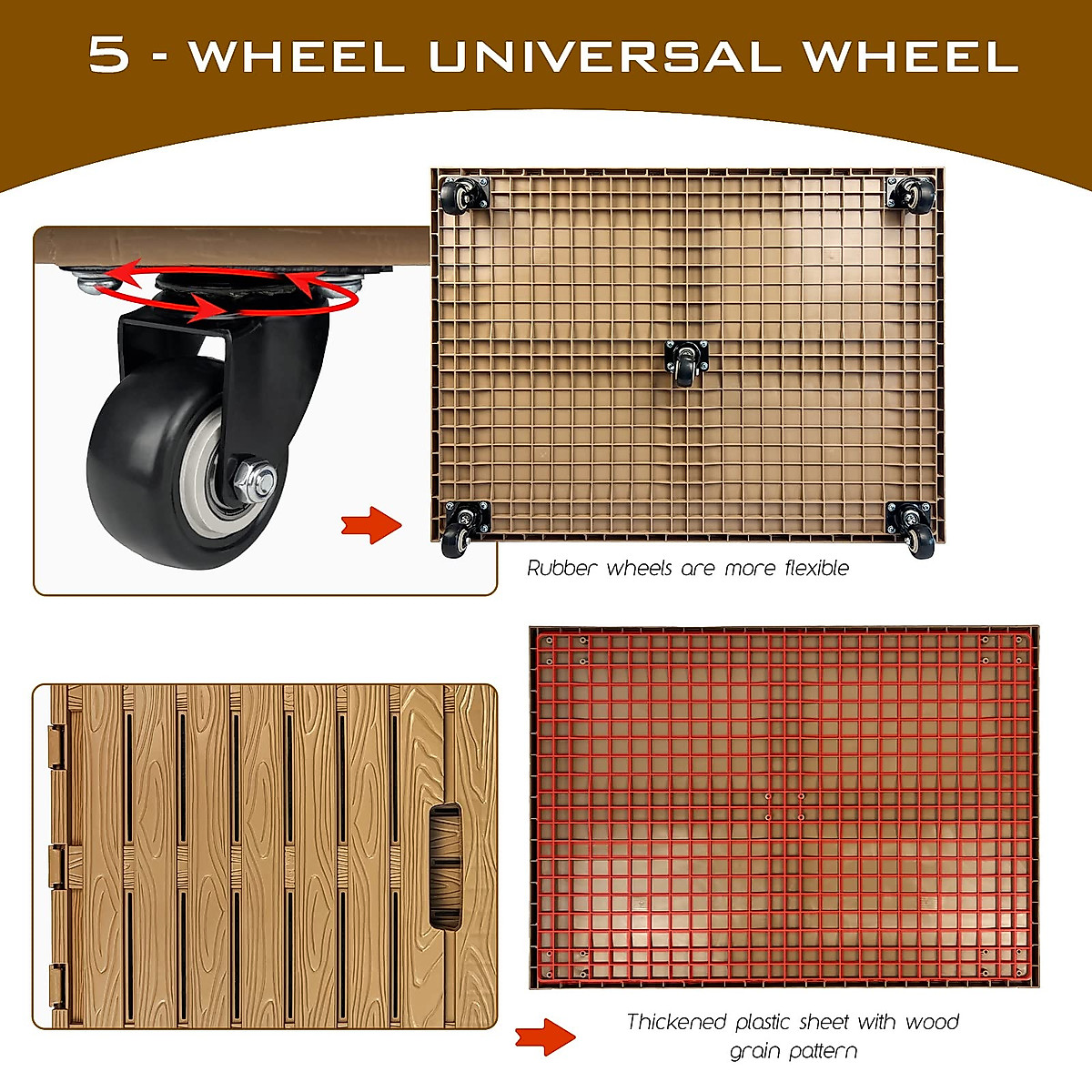 Collapsible Rolling Crate on Wheels, 440lbs Capacity Foldable Storage Bins Heavy Duty Plastic Furniture Moving Dolly Cart for Travel Shopping Luggage Office Use with Removable 360° Rotation Wheels