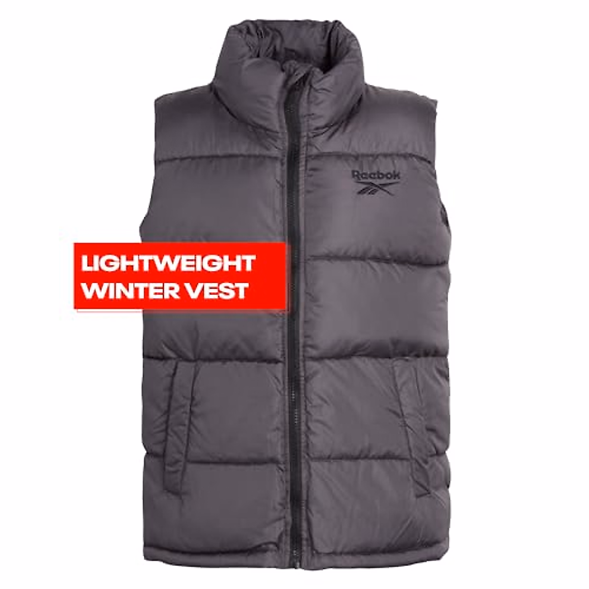 Reebok Boys Puffer Vest - Kids Lightweight Quilted Full Zip Vest - Outerwear Sleeveless Jacket for Boys (8-20), Size 8, Charcoal
