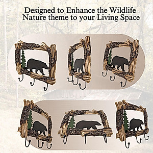 BestGiftEver Rustic Bear & Log Accent Coat Rack | Wall Mounted Hooks for Coats, Keys & Towels | Wildlife Cabin Decor | Decorative and Functional | for Nature Lovers