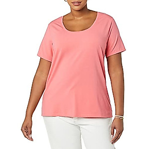 Amazon Essentials Women's Classic-Fit Short-Sleeve Scoop Neck T-Shirt (Available in Plus Size), Pack of 2, White/Hot Pink, 3X