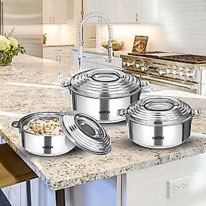 Milton Thermosteel Galaxia Insulated Hotpot Casseroles, Set of 3, Stainless Steel (1000ml, 1500ml, 2500ml)