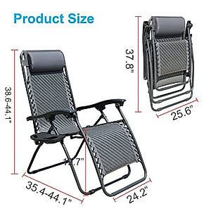 FUZOFUIZ Outdoor Recliner Adjustable Folding Patio Lounge Chair w/Pillows and Cup Holder Trays for Beach Lawn Backyard Pool