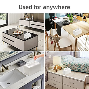 REGELETO Rectangular Tissue Box Cover, Pu Leather Rectangle Tissue Box Holder with Bottom Belt Modern Stylish Tissue Box Organizer for Home, Car, Hotel, Office 9.5"X5"X5" (Off-White)