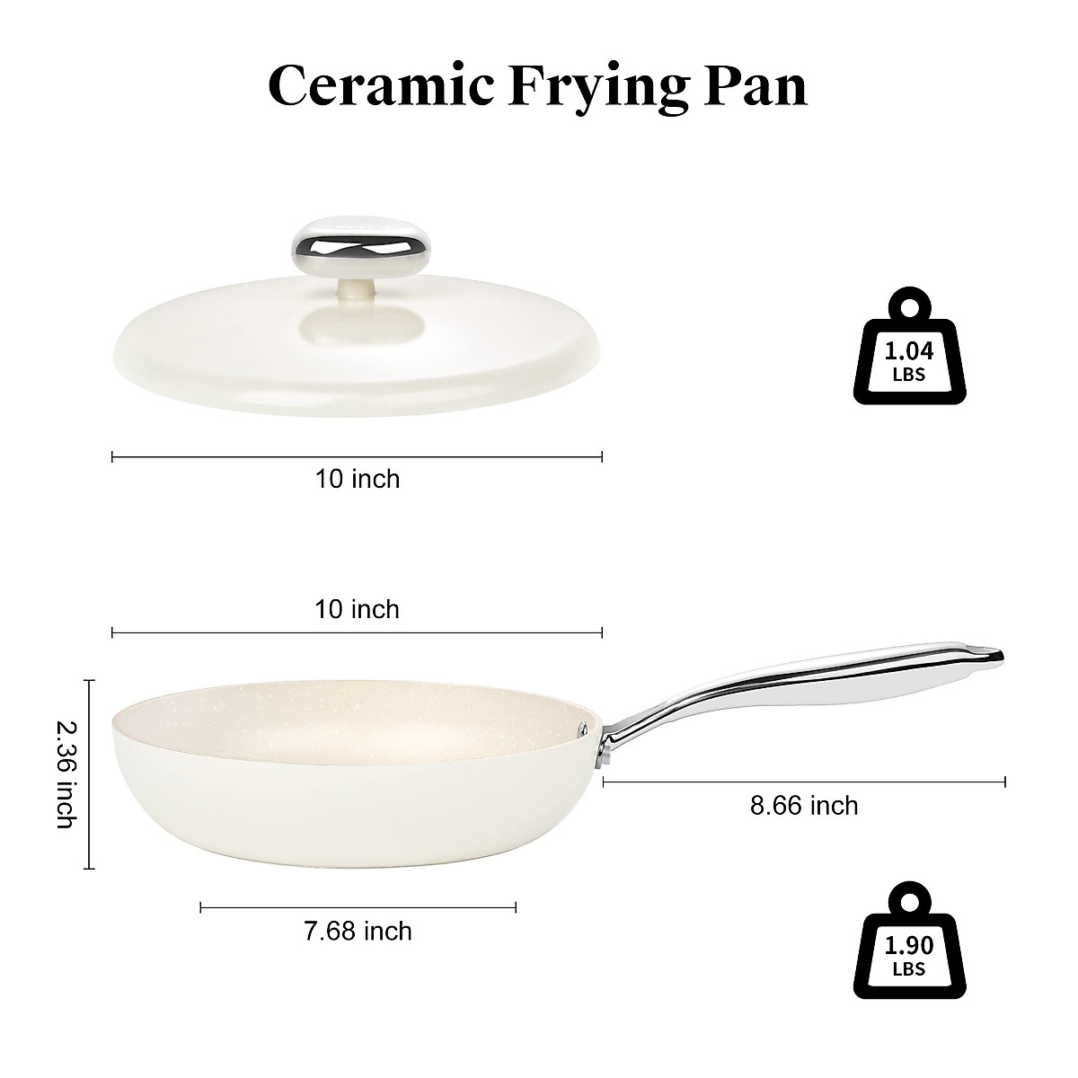 Frying Pans Nonstick - 10 Inch Ceramic Non Stick Frying Pan, 3.5 Qt Induction Saute Pan With Lid, Large Deep Frying Pan, Oven Safe Skillets NonStick Chefs Pans for Cooking Pan, PFOA Free Cookware Gift