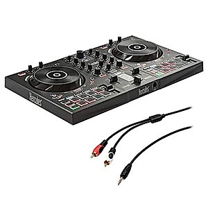 Hercules DJ 2 Control Inpulse 300, Black with 8in Stereo Mini to Dual RCA Y-Cable (6') Bundle, Speaker