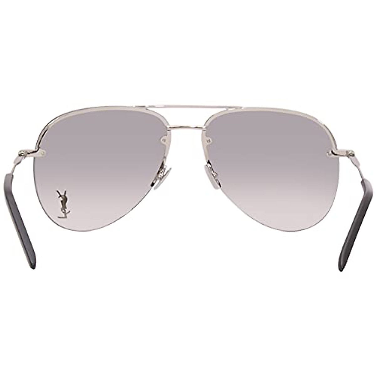 SAINT LAURENT Women's Classic 11 M Aviator Sunglasses, Silver/Silver/Grey, One Size