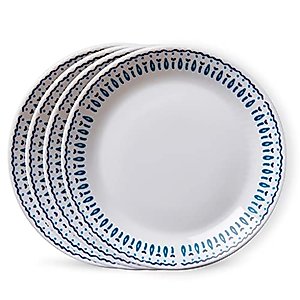 Corelle Everyday Expressions 4-Pc Salad Plates Set, Service for 4, Durable and Eco-Friendly 7-1/2-Inch Plates, Higher Rim Glass Lunch Plate Set, Microwave and Dishwasher Safe, Azure Medallion