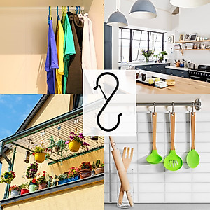 F Flammi 10 Pack S Hooks with Safety Buckle 3.4 Inch Heavy Duty Max 40 Lbs Rack Hooks Stainless Black Metal Hanging Hooks for Pans Pots Towels Handbags Plants