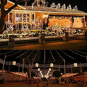 4-Pack 160FT 400 LED Solar String Lights Outdoor, Waterproof Solar Outdoor Lights with 8 Lighting Modes, Solar Fairy Lights for Tree Christmas Wedding Party Decorations Garden Patio (Warm White)