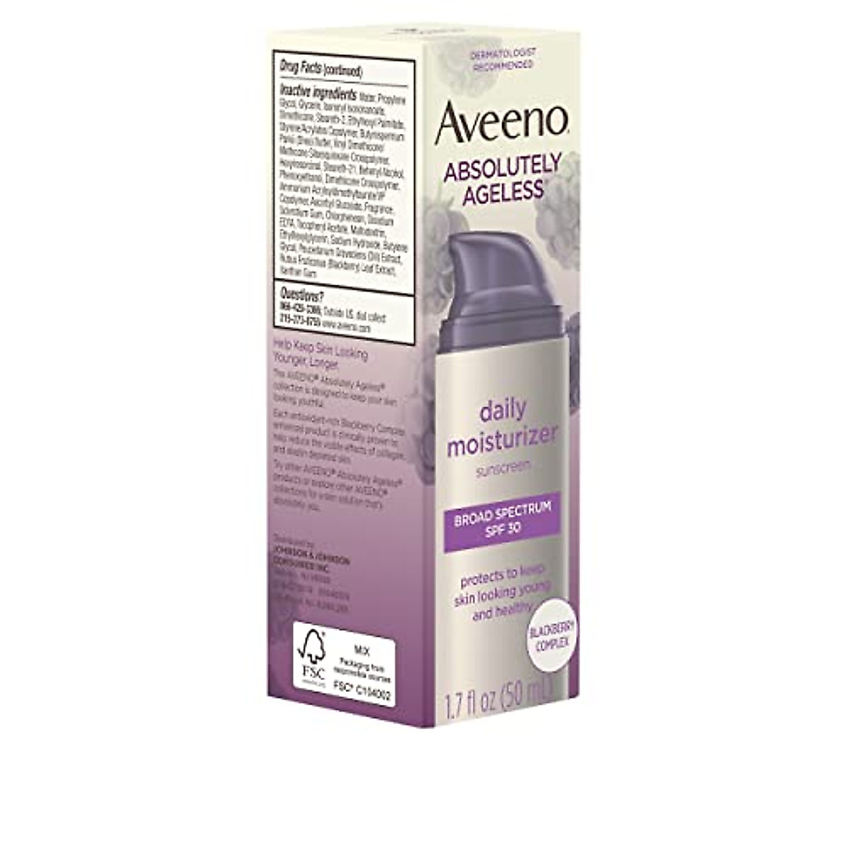 Aveeno Absolutely Ageless Daily Facial Moisturizer with Broad Spectrum SPF 30 Sunscreen, Antioxidant-Rich Blackberry Complex, Vitamins C & E, Hypoallergenic, Non-Comedogenic & Oil-Free, 1.7 fl. Oz