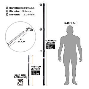 REDCAMP Aluminum Adjustable Camping Tarp Poles, Set of 2, 36in to 90in Telescoping Lightweight waterproof Tent Poles for Shelter, Hammock Rain Fly, Awning, Black