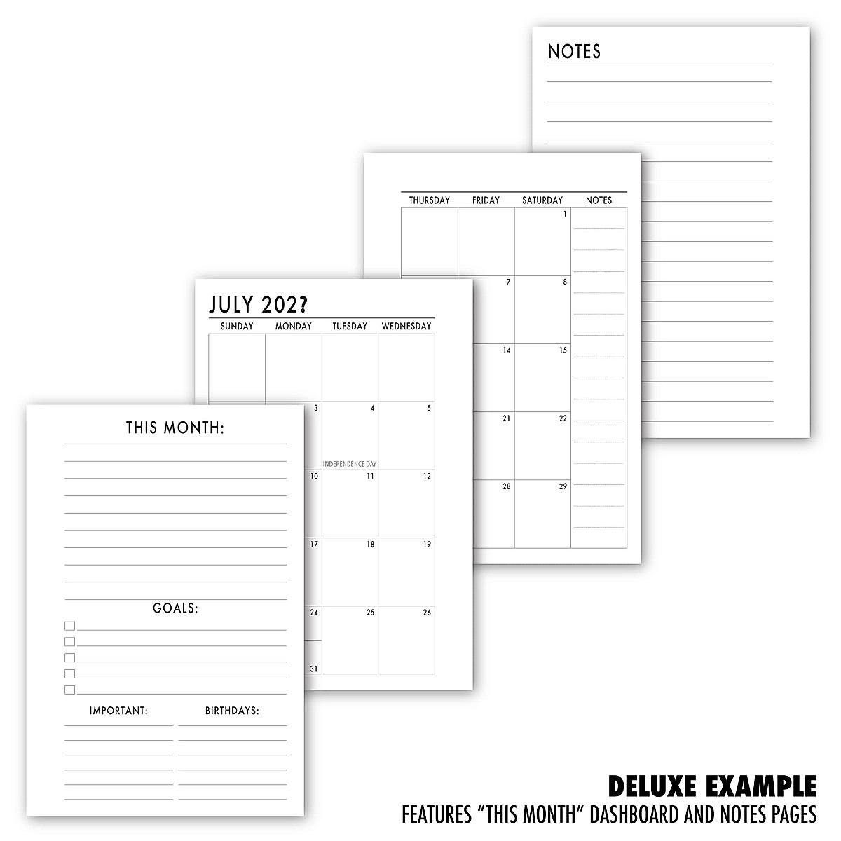 Foiled Pocket Rings Month on 2 Pages Deluxe Planner Calendar Refill, 3.2" x 4.7" | 81mm x 120mm, Sunday Start, Dated Monthly View, Choose 12 Months