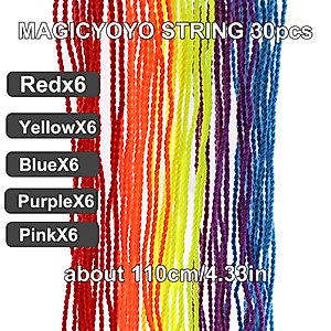 MAGICYOYO 30 Pack Professional Yoyo Strings Replacement for Responsive Yoyo, Unresponsive Yoyo String, 100% Polyester Yo Yo Strings Pack, Blue, Green, White,Yellow, Orange Mixed