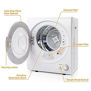 ROVSUN 110V Portable Clothes Dryer, High End Laundry Front Load Tumble Dryer Machine with Stainless Steel Tub & Simple Control Knob for Apartment, Dorm-850W, White