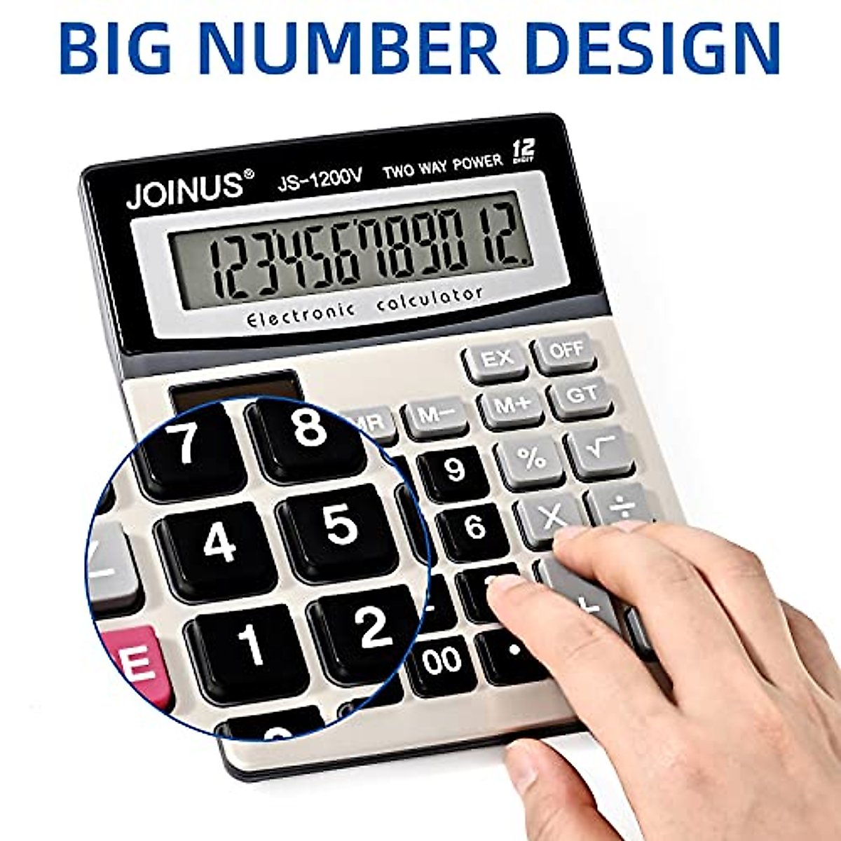 Calculator, Standard Function Desktop Calculator with 12-Digit Large LCD Display and Big Sensitive Computer Keys, Solar Battery Dual Power Calculator，Easy to use Basic Calculator