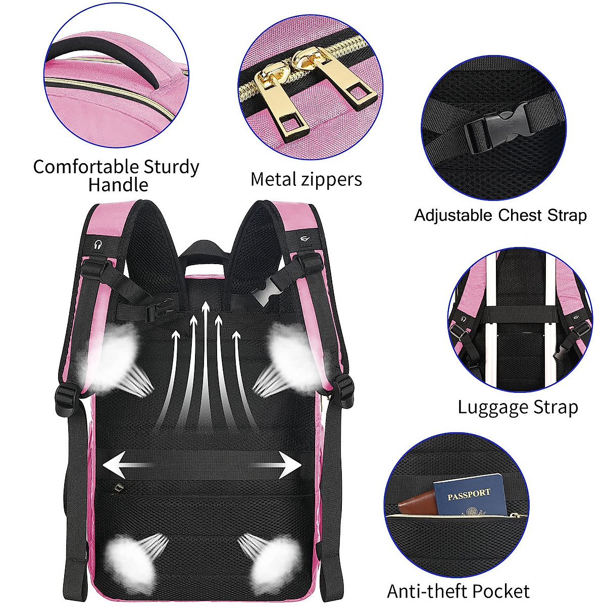 LTINVECK Travel Laptop Backpack for Women Men, Business Anti Theft TSA Friendly Laptops Backpack with USB Charging Port,Durable Water Resistant Computer Bag Fits 15.6 Inch Laptops,Pink