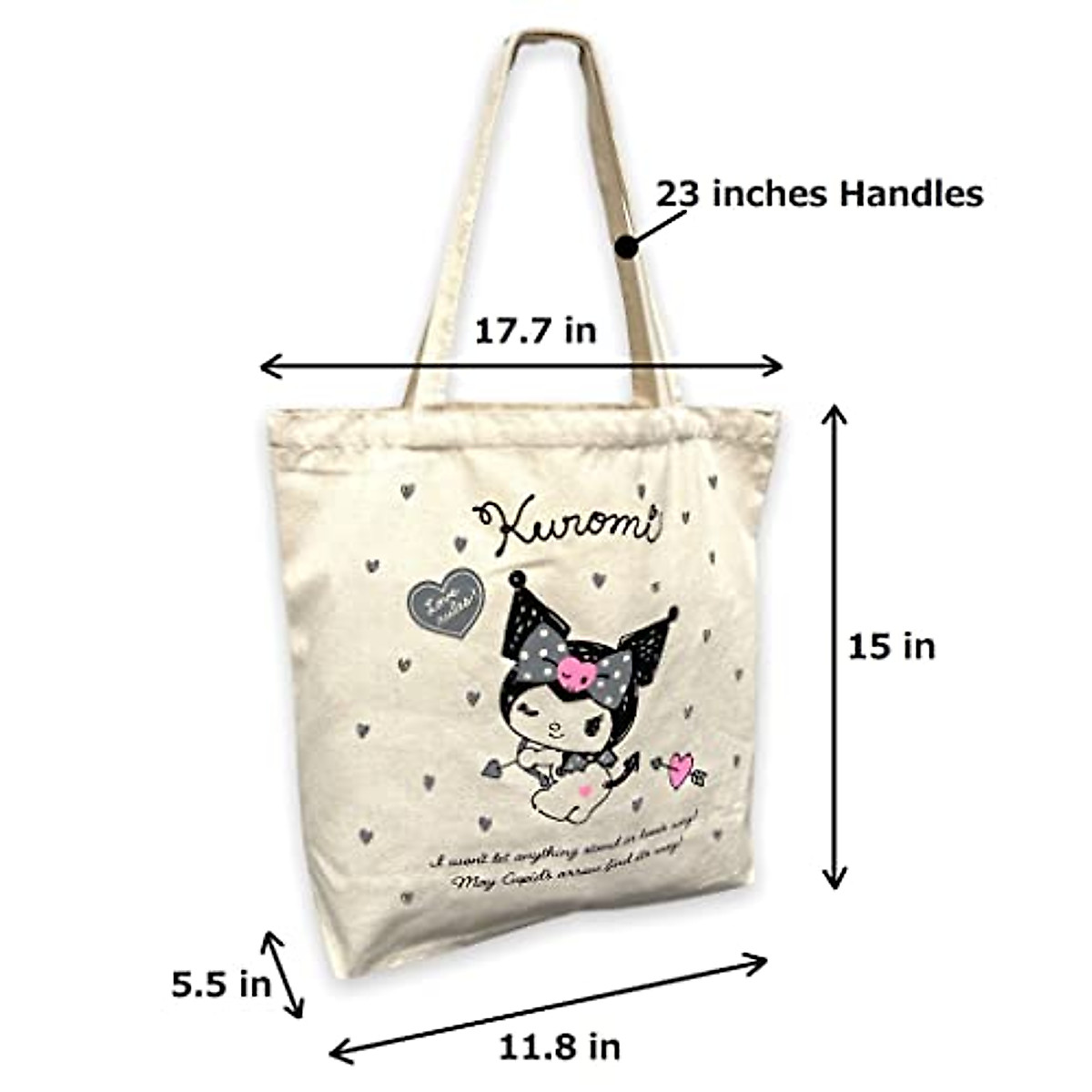 EITAI Sanrio Kuromi Cute Tote Bag, Shopping Bag, Kitchen Reusable Grocery Bag, 15 in(H) x 11.8 in(L) x 5.5 in(W)