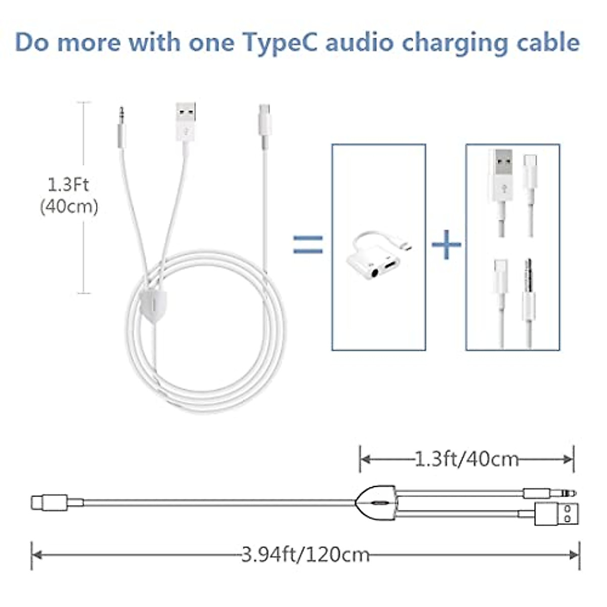 2in1 Type C to 3.5mm Audio Charging Cable Compatible with Google Pixel 4/4XL, Samsung Galaxy S20/S20 and OtherPhone with Type C Port, Works with Car Stereo, Speaker, Headphone While Charge Phone