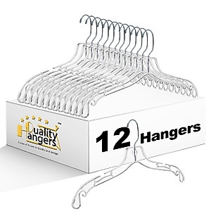 Quality Hangers Clear Hangers 12 Pack - Crystal Hangers for Clothes - Durable Plastic Hanger Set - Invisible Dress Hangers for Suits - Heavy Duty Hangers - Nonslip Coat and Shirt Hangers