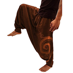 Mens Harem Pants, F_Gotal Mens Casual Elastic Waist Yoga Baggy Boho Harem Pants Drop Crotch Trouser with Pockets Brown