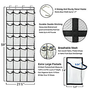 Venls Over the Door Hanging Shoe Organizer with 24 Large Mesh Pockets - Shoes Holder/White