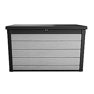 Keter Denali 200 Gallon Resin Large Deck Box-Organization and Storage for Patio Furniture, Outdoor Cushions, Garden Tools and Pool Toys, Grey & Black